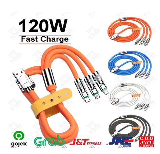 Kabel Casan 3 in 1 / Kabel Data USB Micro/USB Type c/USB Lightning 120W ...