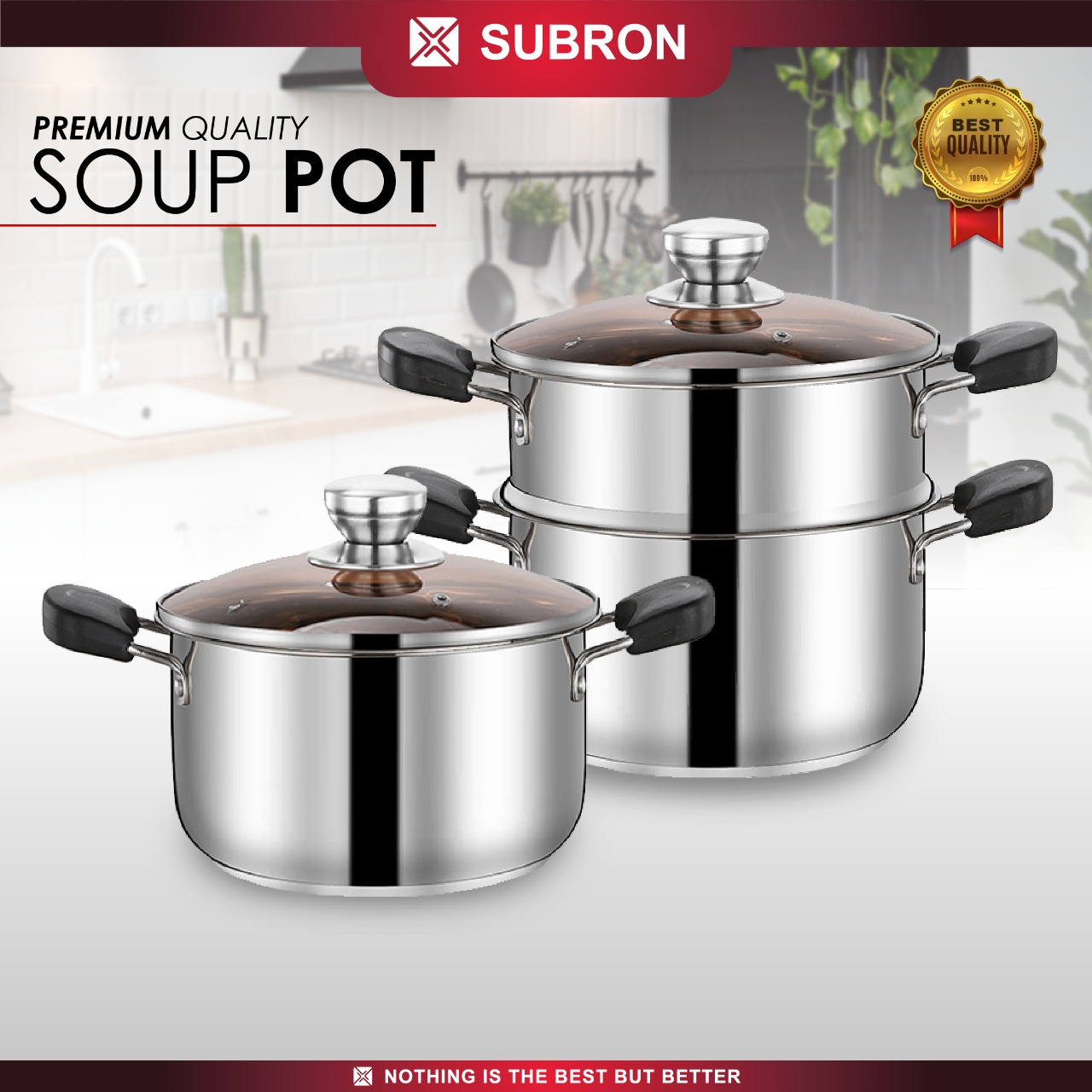 SUBRON Panci Sup 24cm Stainless TEBAL Soup Pot tutup Kaca | Lazada ...