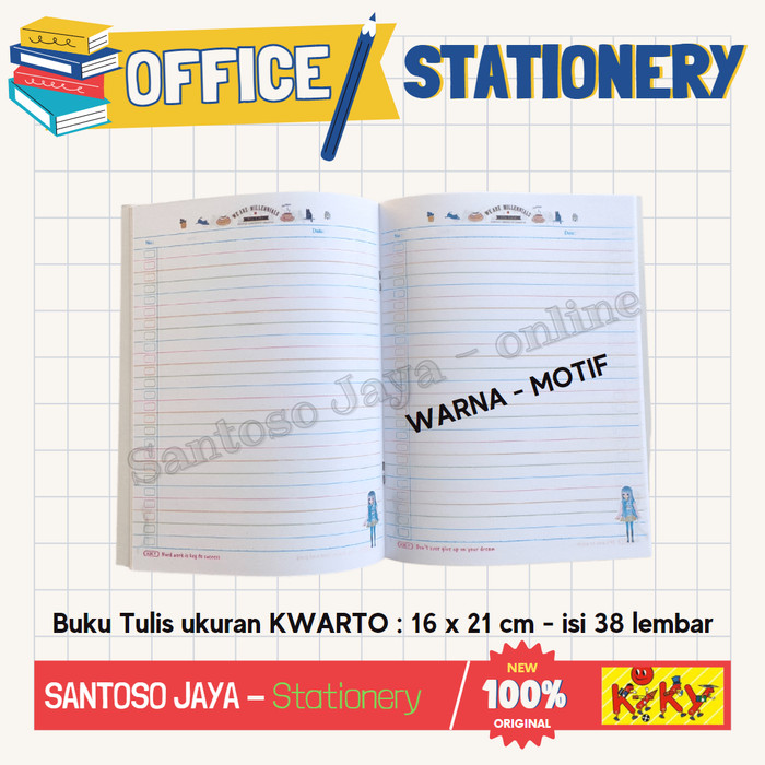 Buku Tulis Kwarto KIKY 38 Lembar Warna - Polos 16x21 cm SATUAN/ECER ...