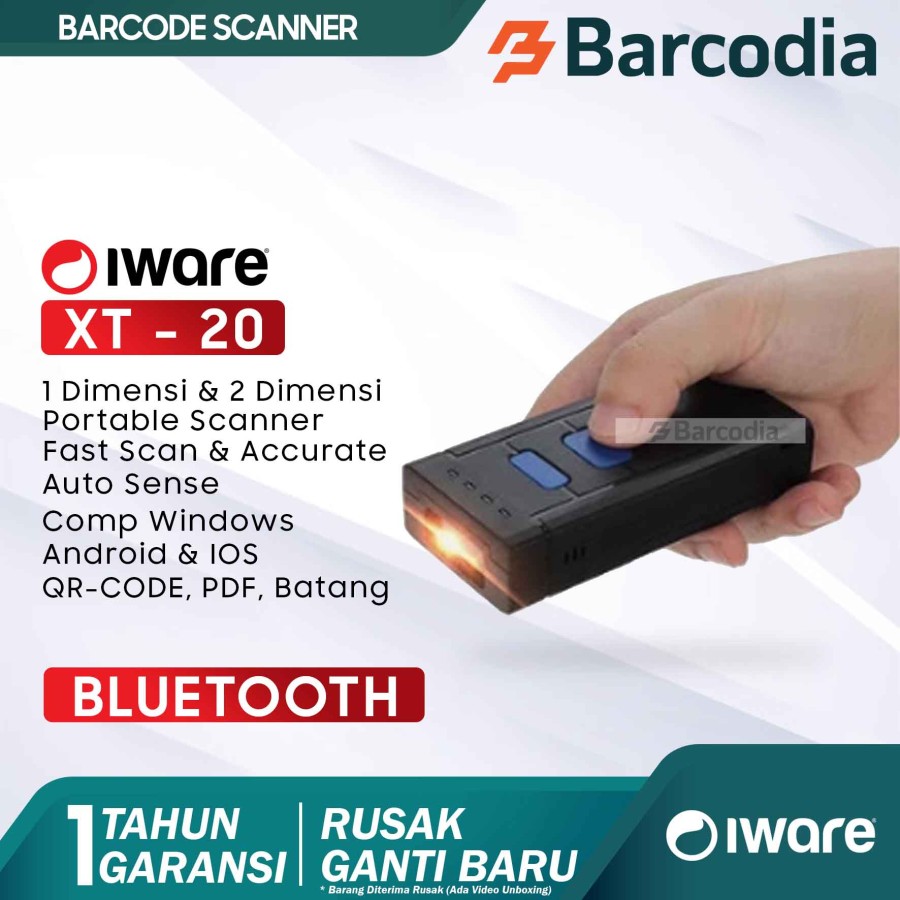 BARCODE SCANNER BLUETOOTH 2D WIRELESS XT-20 QR CODE (ANDROID IOS WIN ...
