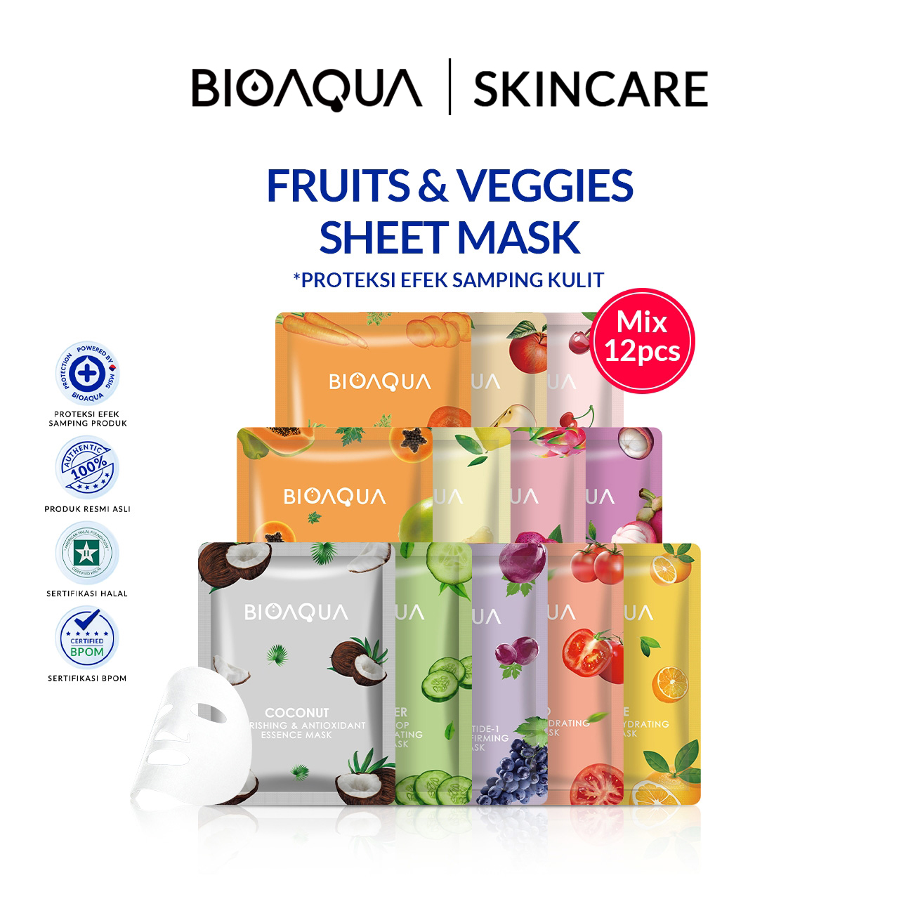 BIOAQUA Sheet Mask 12 pcs Brightening Moisturizing Skin Care Hydrating Essence Face Mask Anti ...