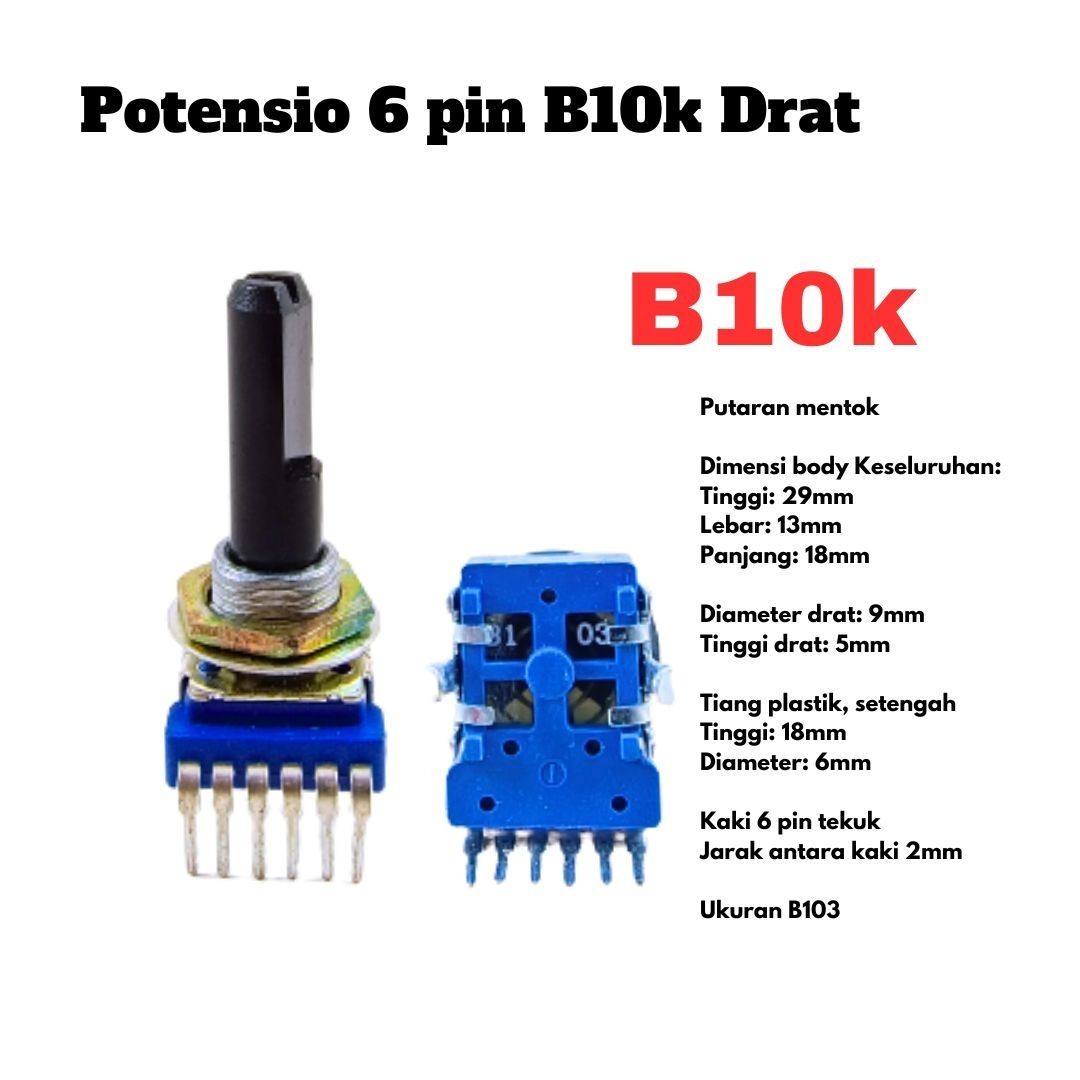 Potensio 6 pin B10k Drat Stereo Kaki 6 Tekuk Volume Mixer 103 | Lazada ...