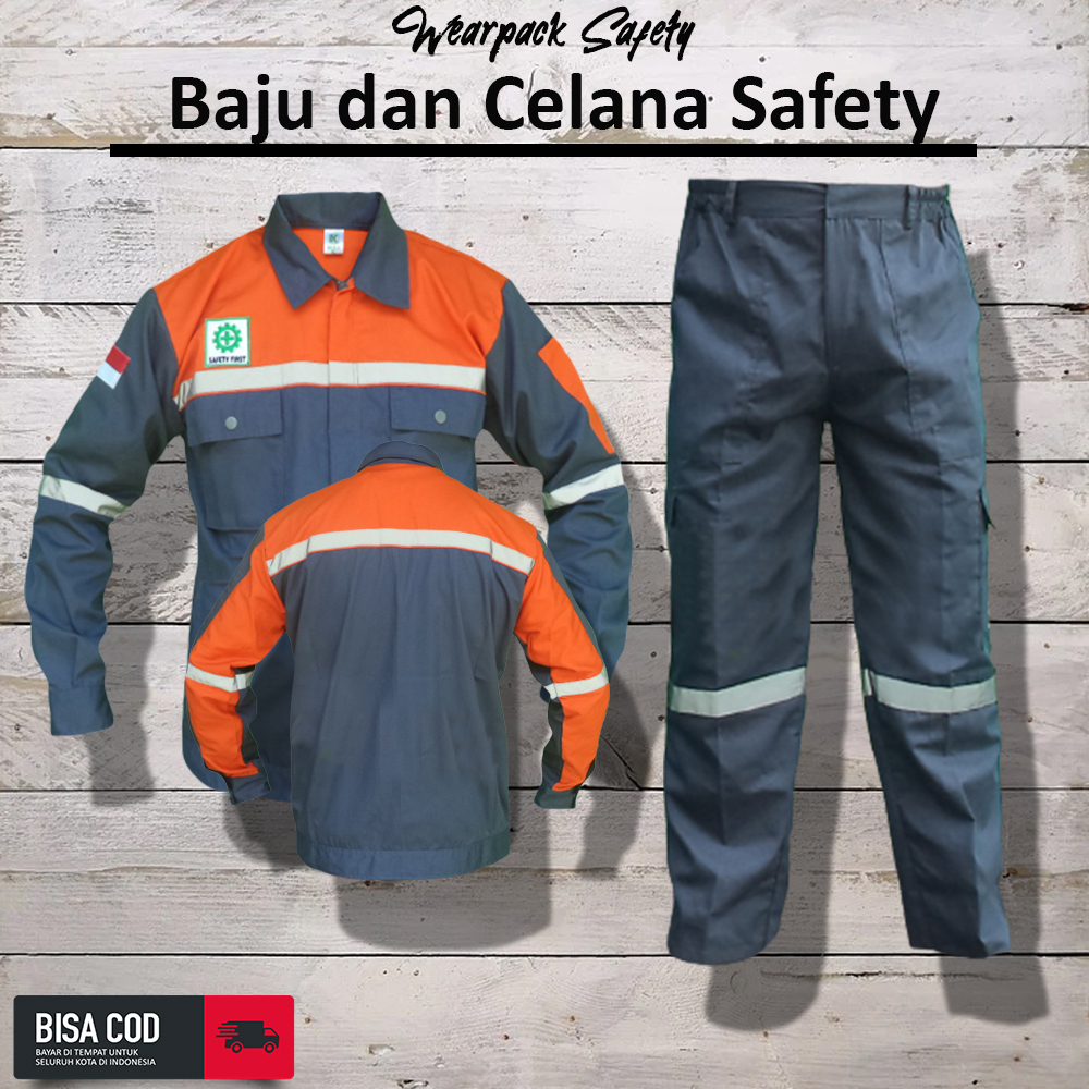 Baju Wearpack Safety Setelan Abu Oren dan Celana Abu Seragam Proyek K3 | Lazada Indonesia