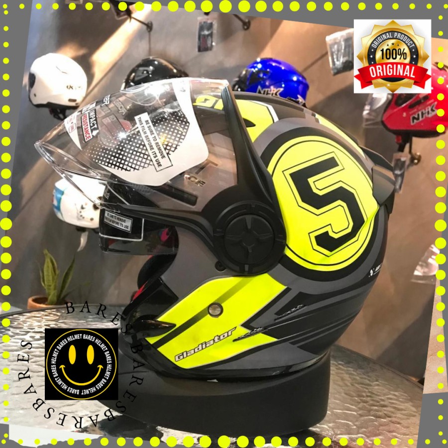 Helm Nhk Gladiator Jumper Yellow Silver Doff Half Face Double Viso ...