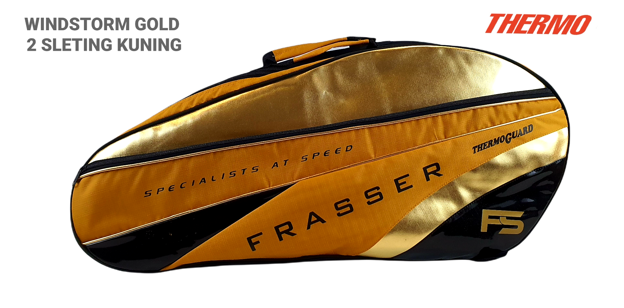 Tas Raket Bulutangkis Frasser 2 Sleting Thermo Windstorm Gold Kuning ...