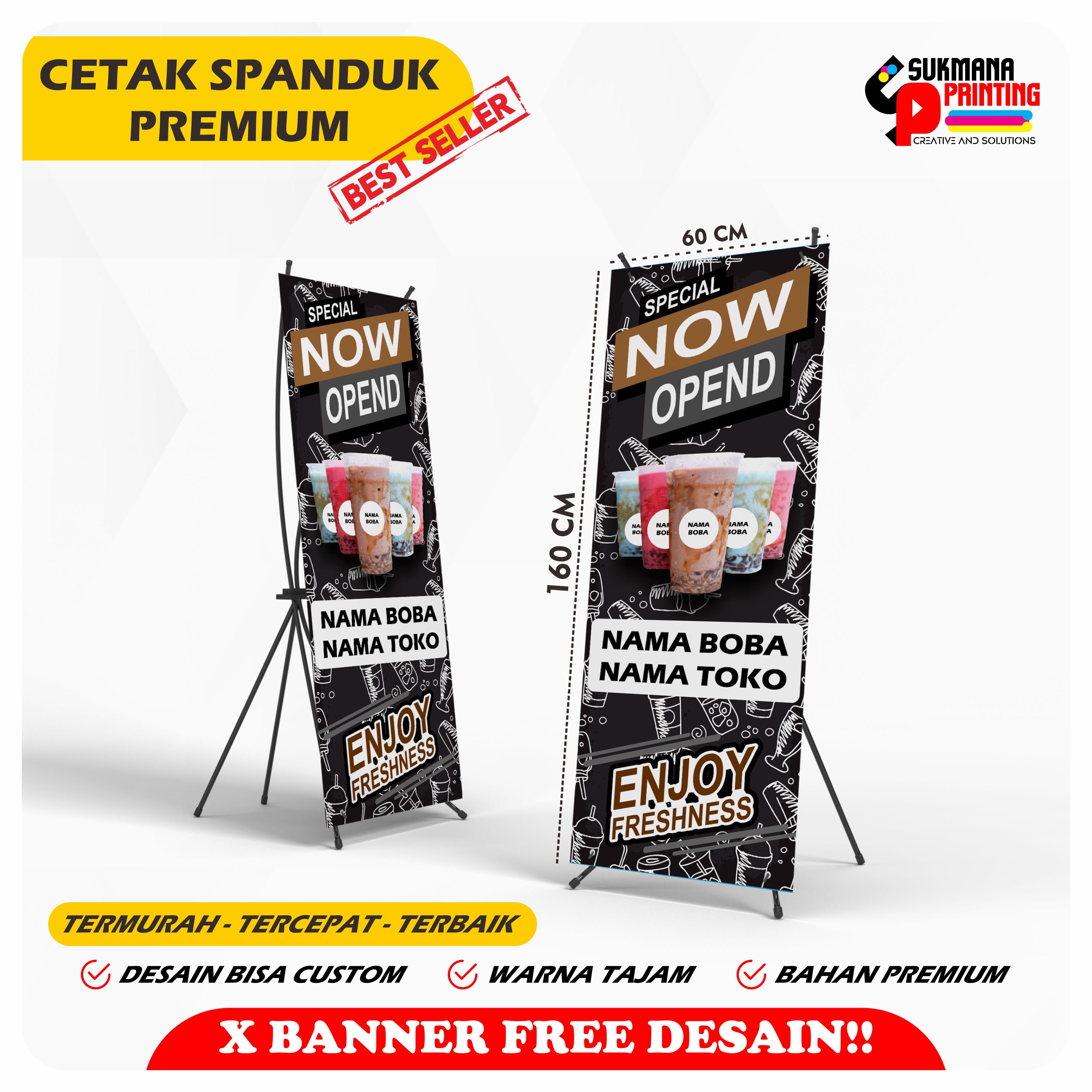 Cetak X-Banner Stand 1 Set Rangka Dan Tiang Spanduk X Banner Minuman ...