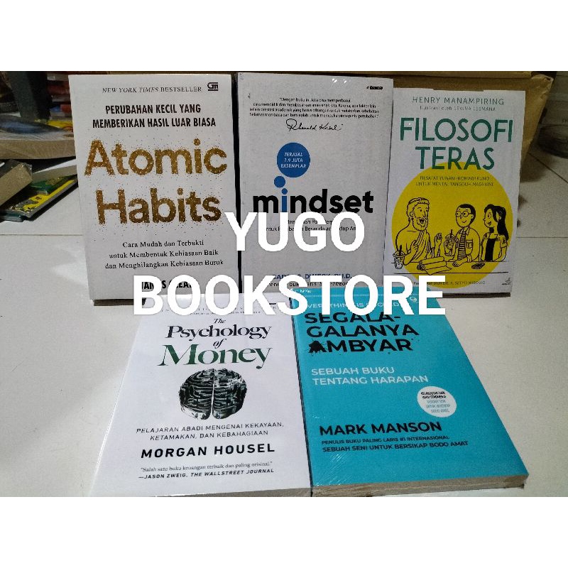 PAKET 5 BUKU MOTIVASI ATOMIC HABITS, THE PSYCHOLOGY OF MONEY, FILOSOFI TERAS,MINDSET, SEGALA ...
