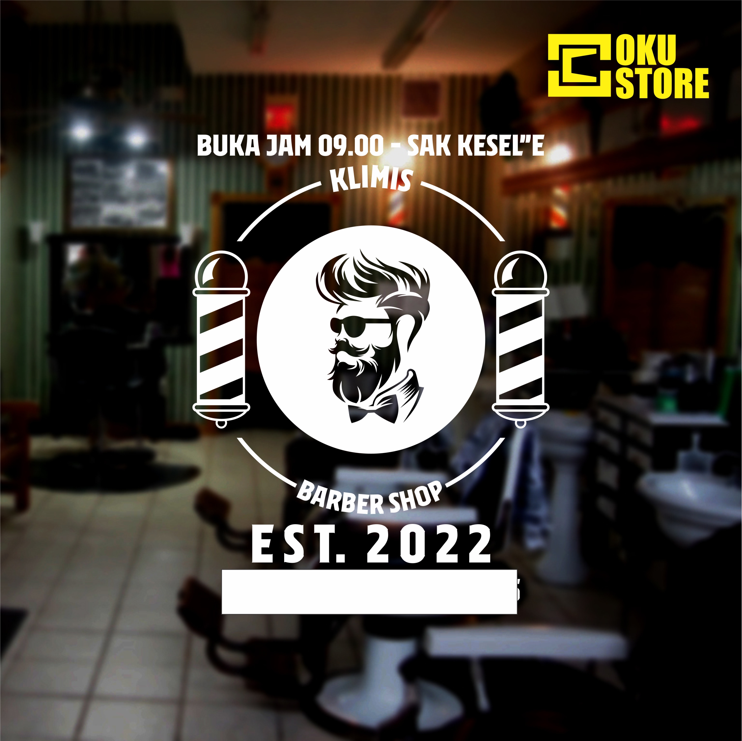 Custom Cutting Sticker KLIMIS BARBERSHOP HAIRCUTS AND SHAVES KODE A32 ukuran 60cm x 45cm - OKU ...