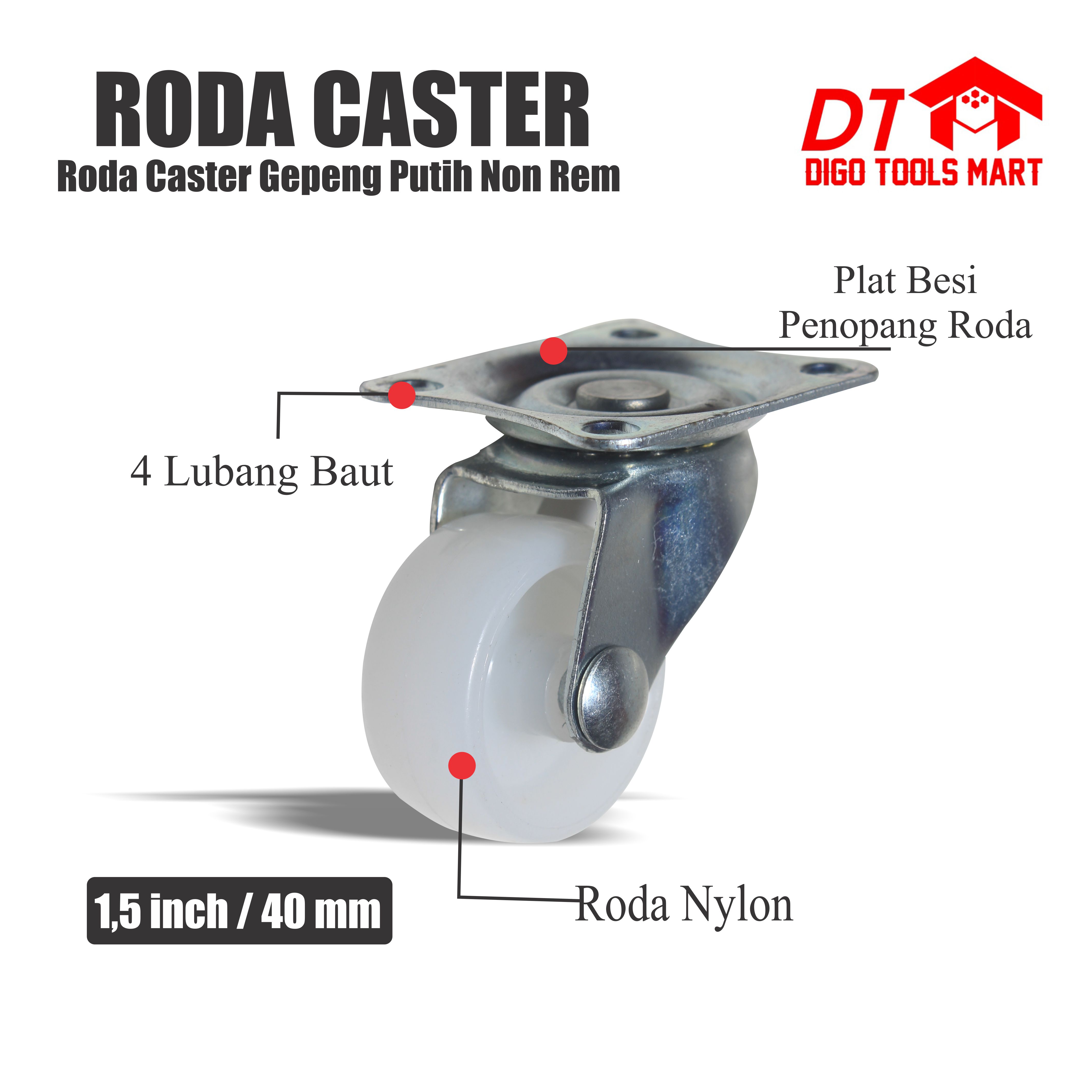 Roda Caster Putih Roda Nylon Roda Koper 1 1/2 Inci 4 pcs dan 1 pcs 1.5 ...