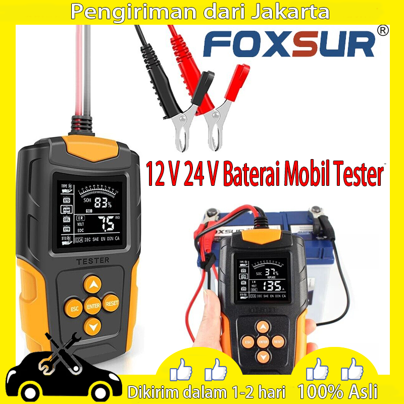 FOXSUR Alat Cas Aki Motor 24V/12V Alat Test Aki Alat Cek Kondisi Aki ...
