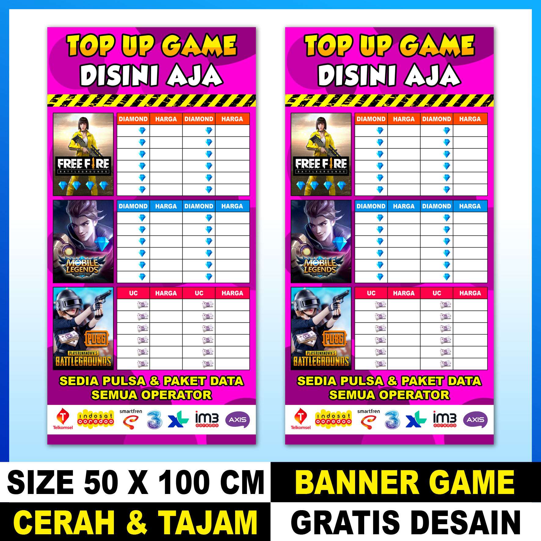 SPANDUK BANNER KONTER TOP UP GAME DAPAT 2 BANNER TERMURAH WARNA LILAC ...