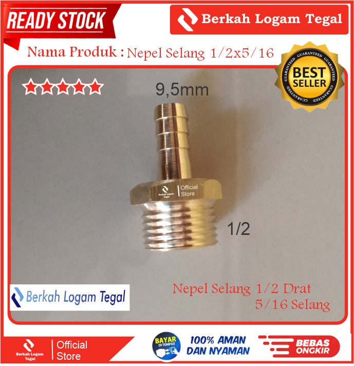 Nepel Selang drat luar 1/2 x 5/16 Sambungan Kuningan | Lazada Indonesia