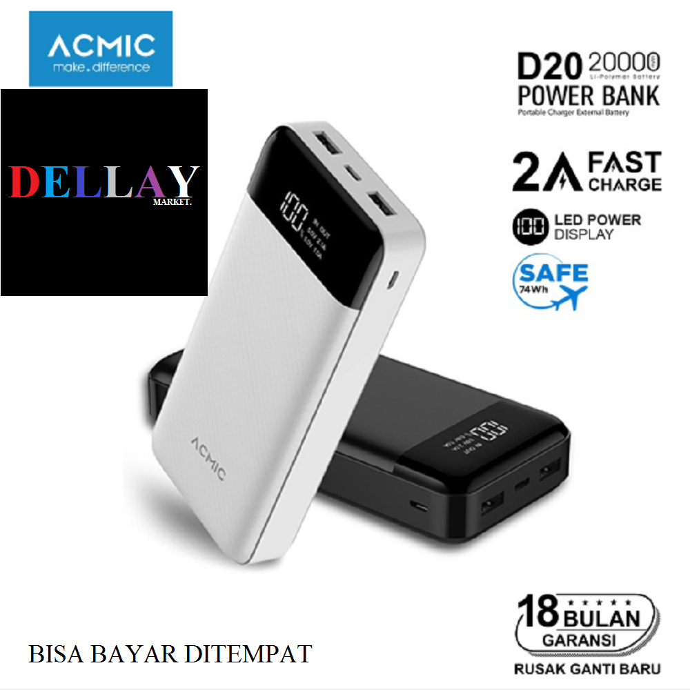 PowerBank ACMIC D20 20000mAh Digital Display + 2A Fast Charge PowerBank ...
