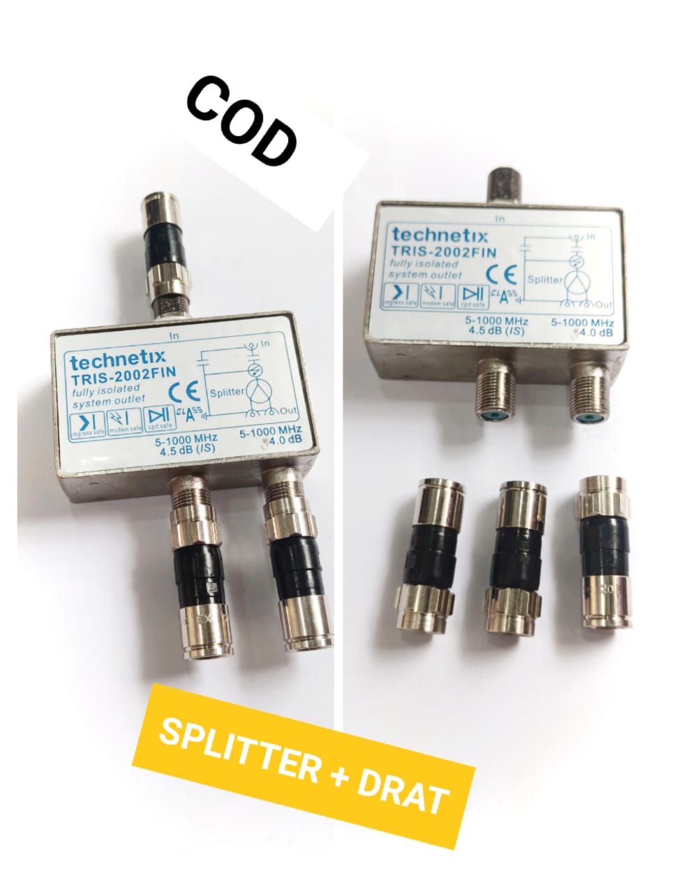 Splitter Antena TV Cabang 2 Way Spliter Signal + Drat Connector ...