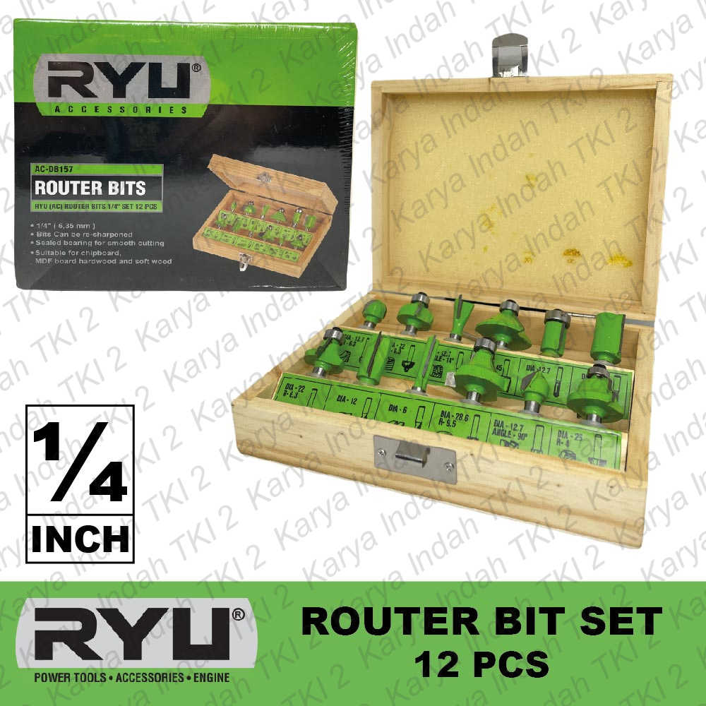 Mata Mesin Profil Set 12 Pcs RYU Router Bit Set 6mm Trimmer Kayu 1/4 ...