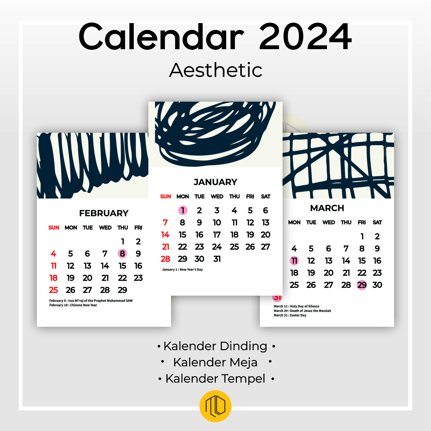 KALENDER 2024 / KALENDER TAHUN 2024 / KALENDER ESTETIK 2024 / KALENDER ...