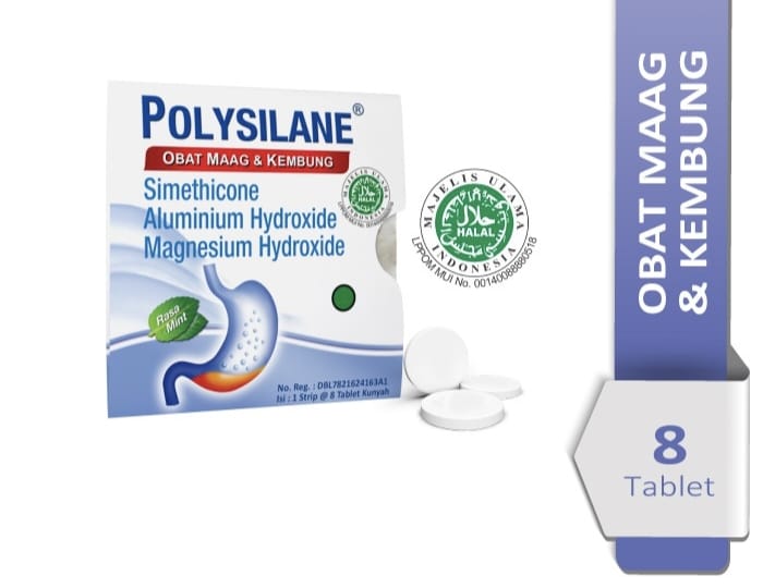 Polysilane Tab 1 Strip Isi 8 Tablet Obat Maag dan Kembung | Lazada ...
