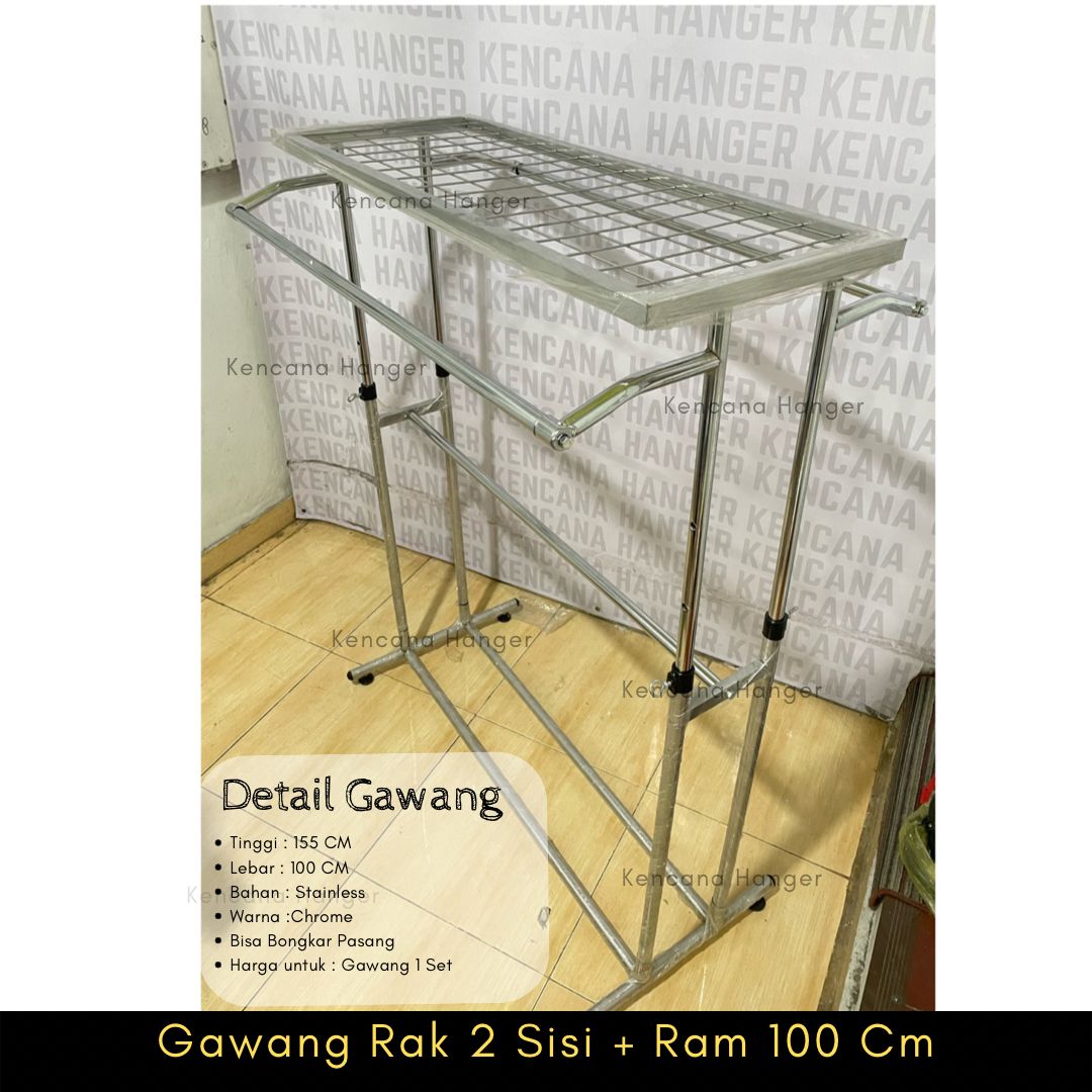 Gawang Baju 2 Sisi Ukuran 1 Meter Plus Tatakan Ram Besi Chrome 40 cm ...