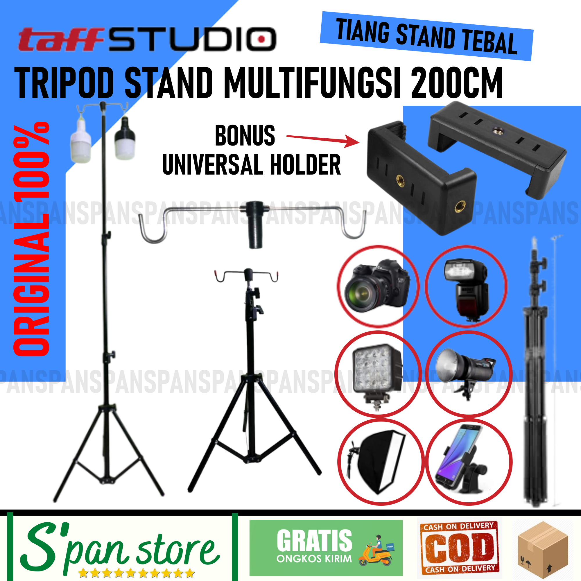 Tiang Tripod Portable 200cm untuk Tiang Lampu Camping - Infus - Kamera ...