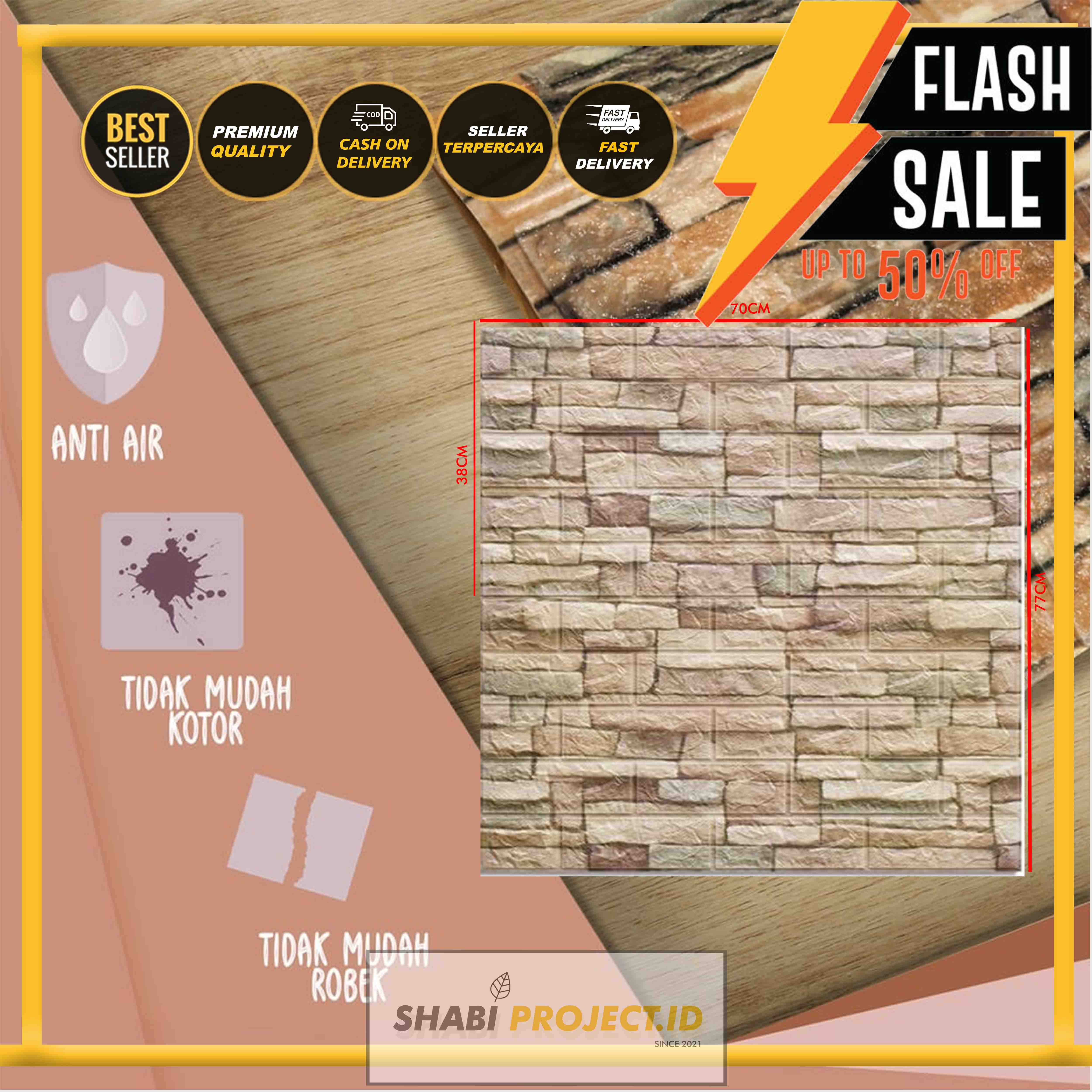 Wallpaper Sticker Dinding 3D Foam Motif Batu Bata Putih Kulit Jeruk ...