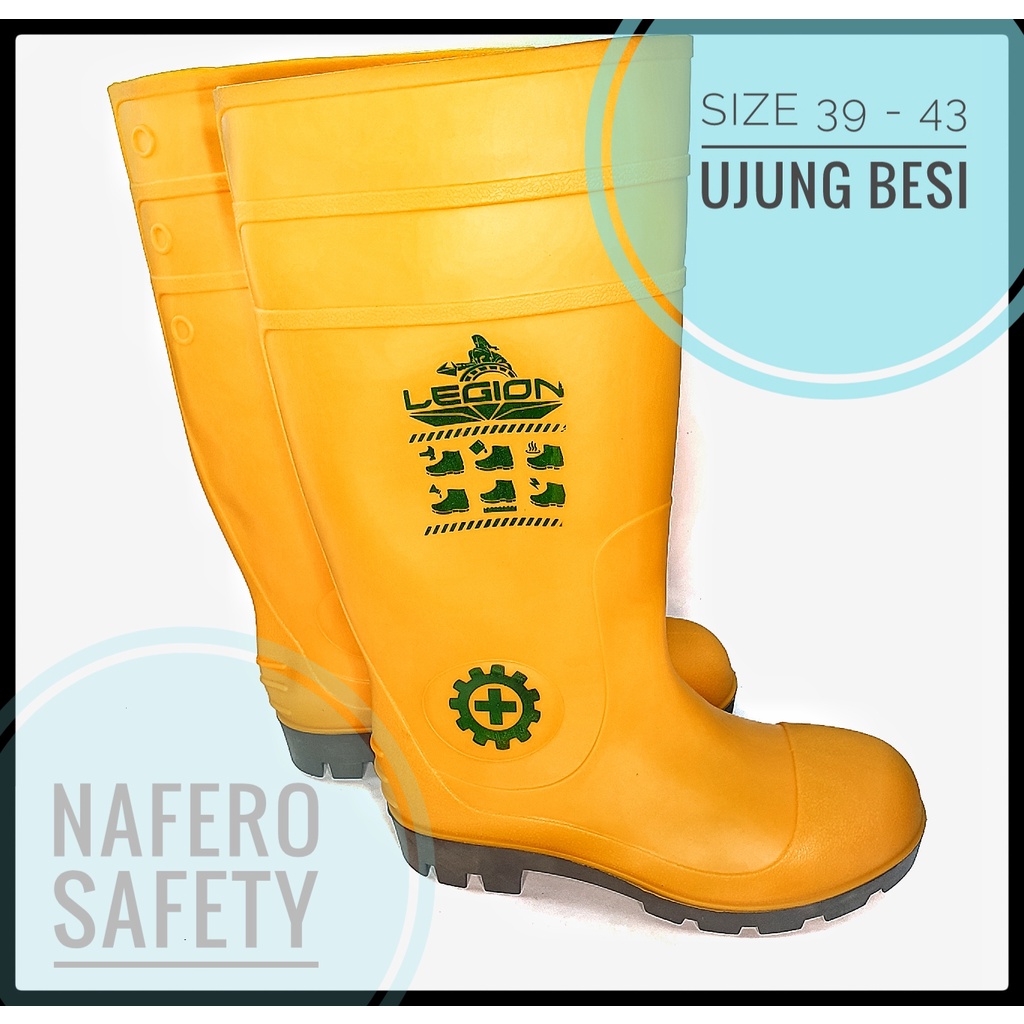Sepatu Safety boots Karet Rubber PVC Ujung Besi Kuning Proyek legion ...