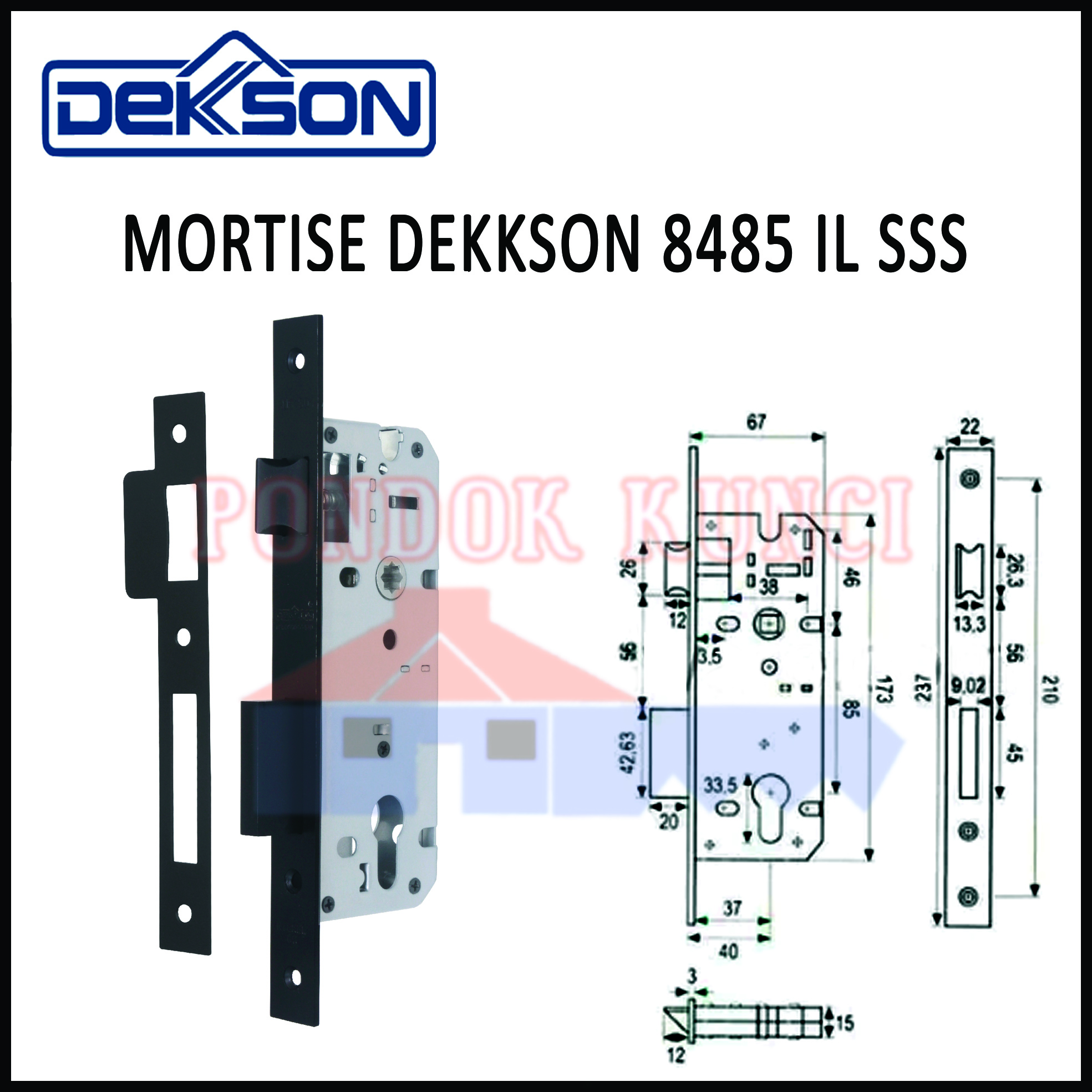 Mortise Lock Dekkson MTS IL DL 8485 Matt Black Bodi Kunci Pintu Hitam ...