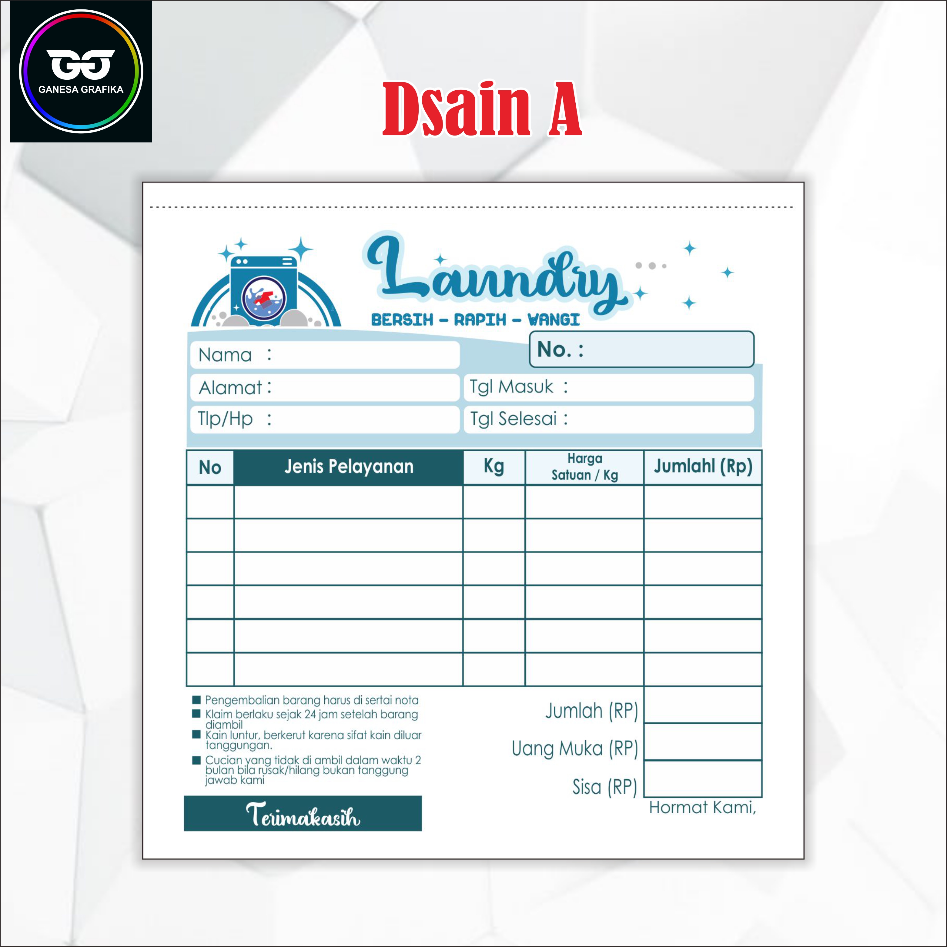 BISA COD | nota laundry mini nota laundry 1 ply nota laundry 2 rangkap ...