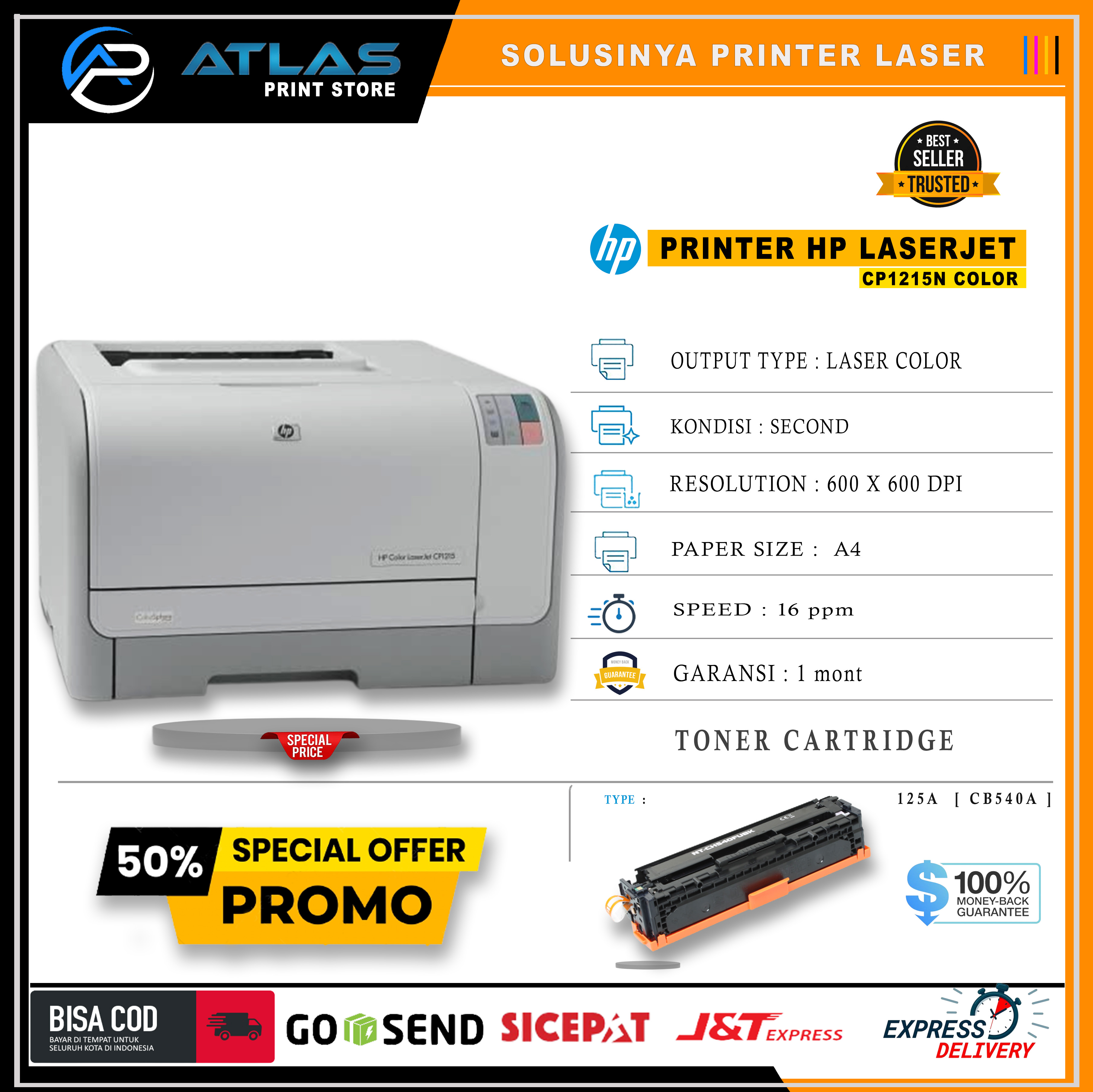 Printer HP Laserjet CP1215 ( Prinret Warna A4 - Legal ) Printer Second ...