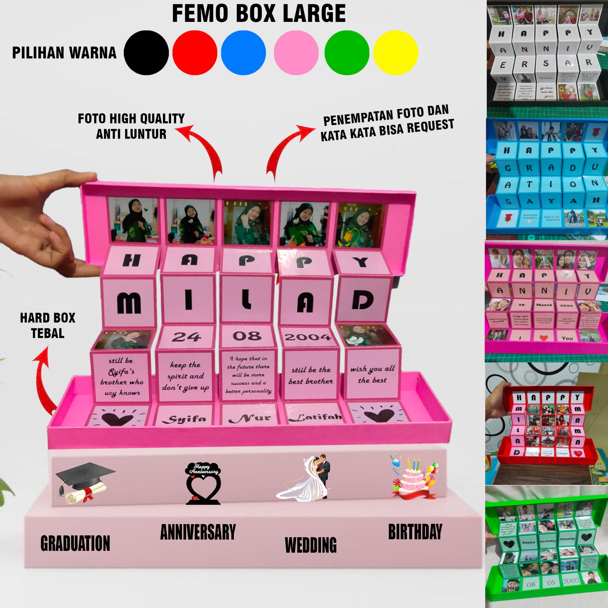 CUSTOM KOTAK KADO/FEMO BOX UNIK BISA PAKE FOTO DAN KATA KATA SENDIRI ...