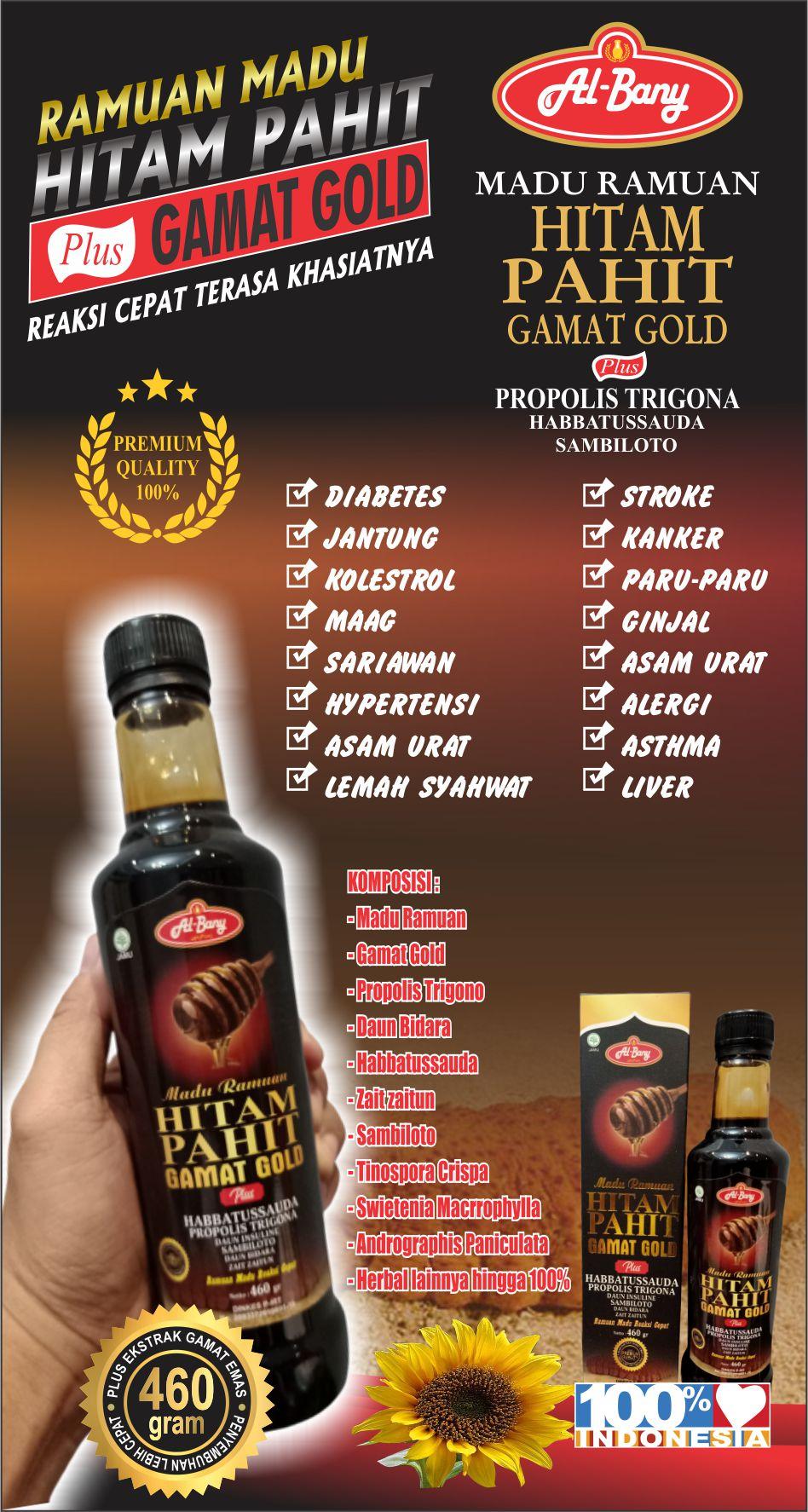 MADU SUPER HITAM PAHIT Al-Bany PLUS EKSTRAK GAMAT GOLD Nett @460ml ...