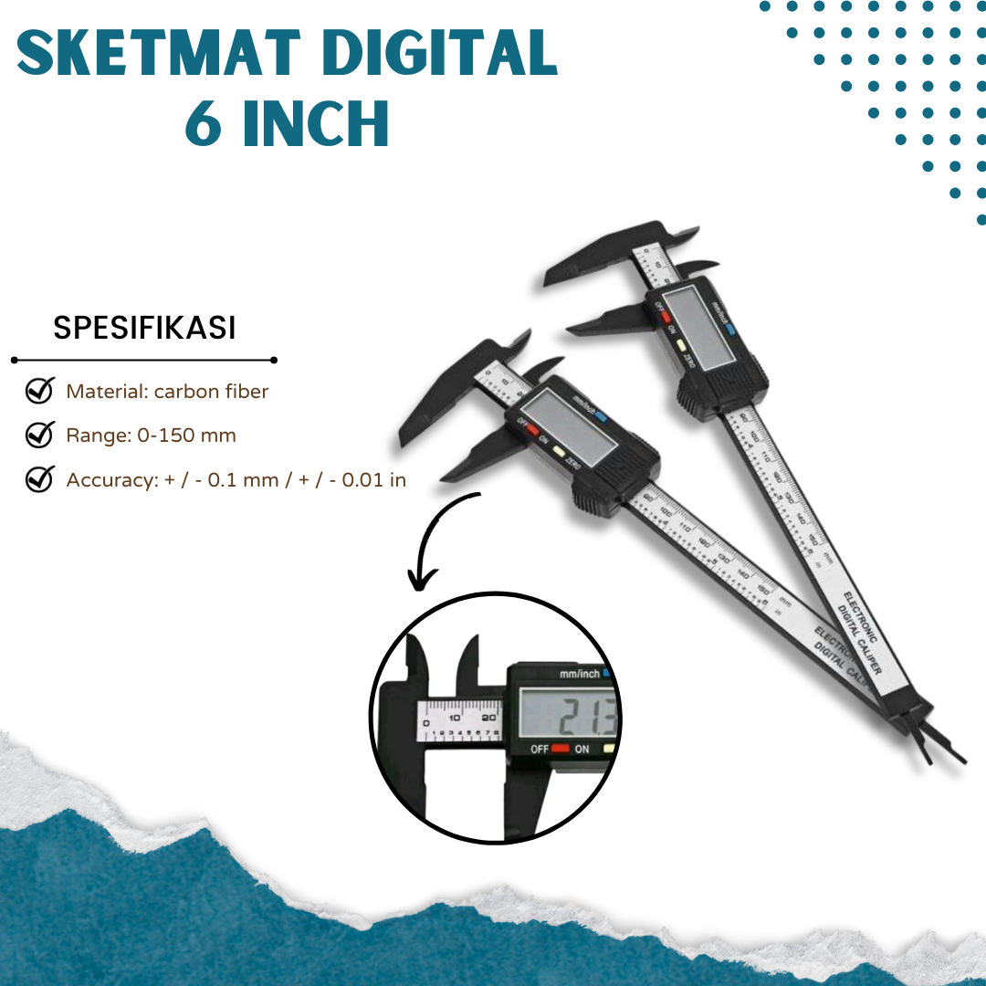 Penggaris Digital Sketmat 6 Inch Alat Ukur Meteran Digital Garisan ...