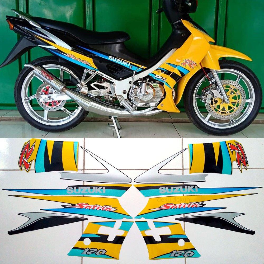 striping satria 2 tak hiu hitam kuning tahan vernis full set kanan kiri ...