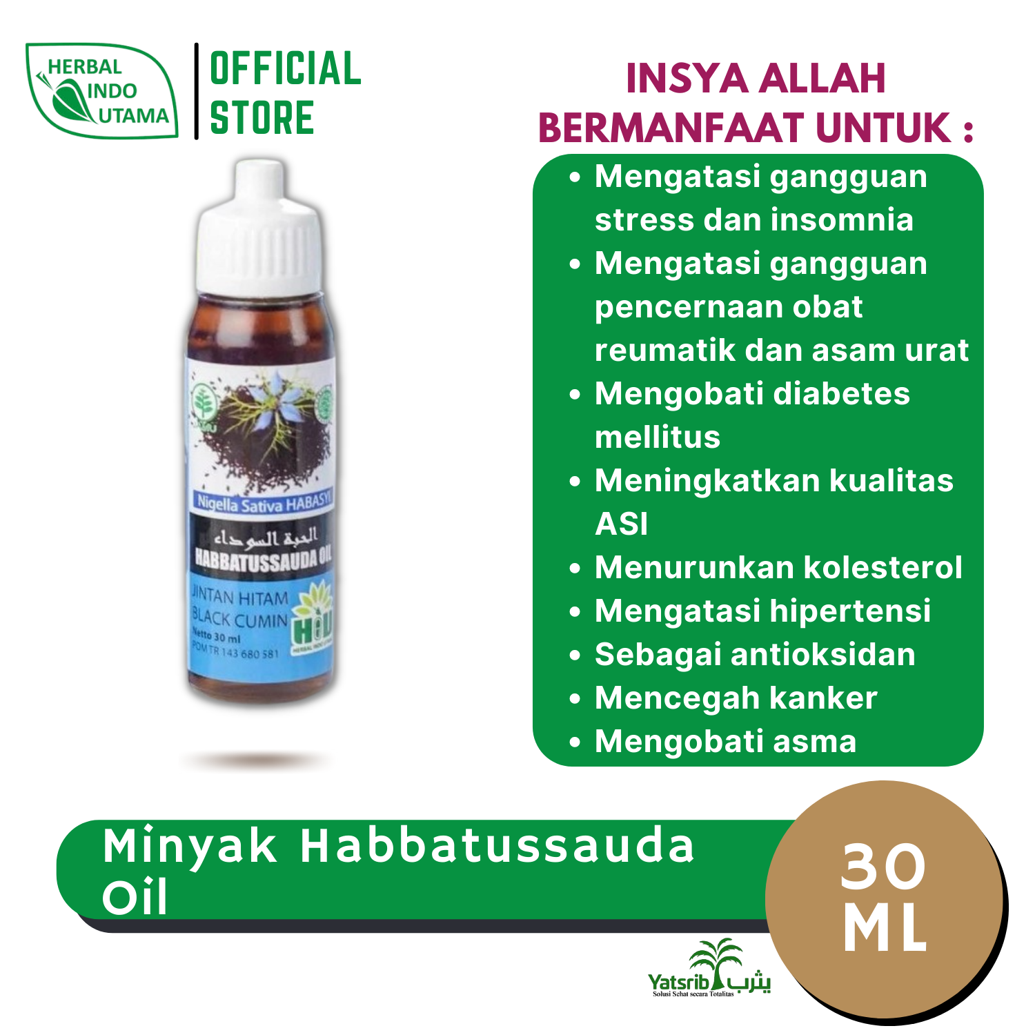 30 ML MINYAK HABBATUSSAUDA OIL JINTAN HITAM BLACK CUMIN | NIGELA SATIVA ...