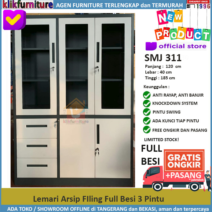Lemari Arsip Filing Cabinet Besi 3 Pintu SMJ 311 Laci 3 / 301 | Lazada ...