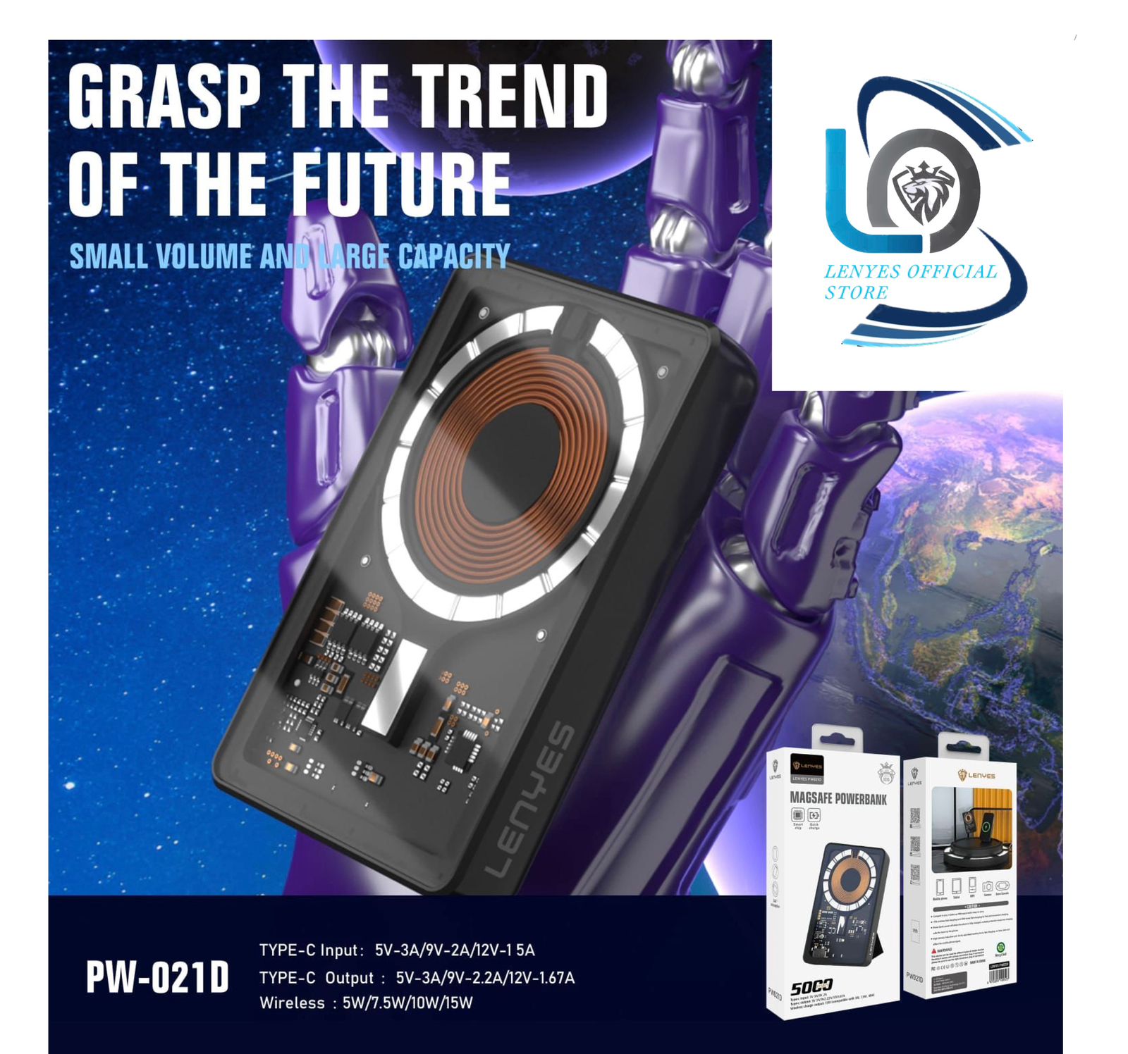 LOS - Powerbank LENYES PW021D 5000mAh Wireless Fast Charging PD20W ...