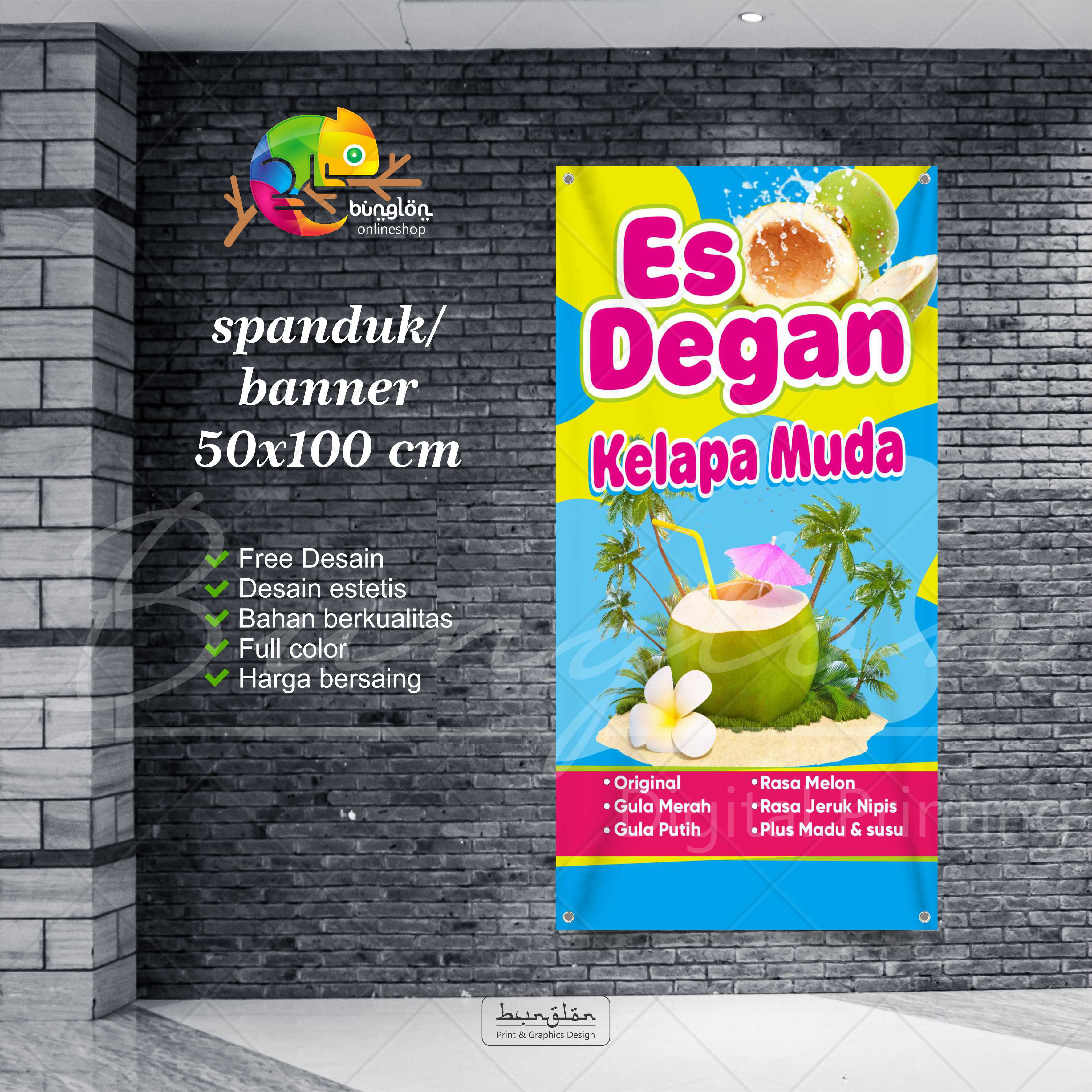 Size 50x100 Spanduk Banner Es Degan Kelapa Muda Model Biru | Lazada ...