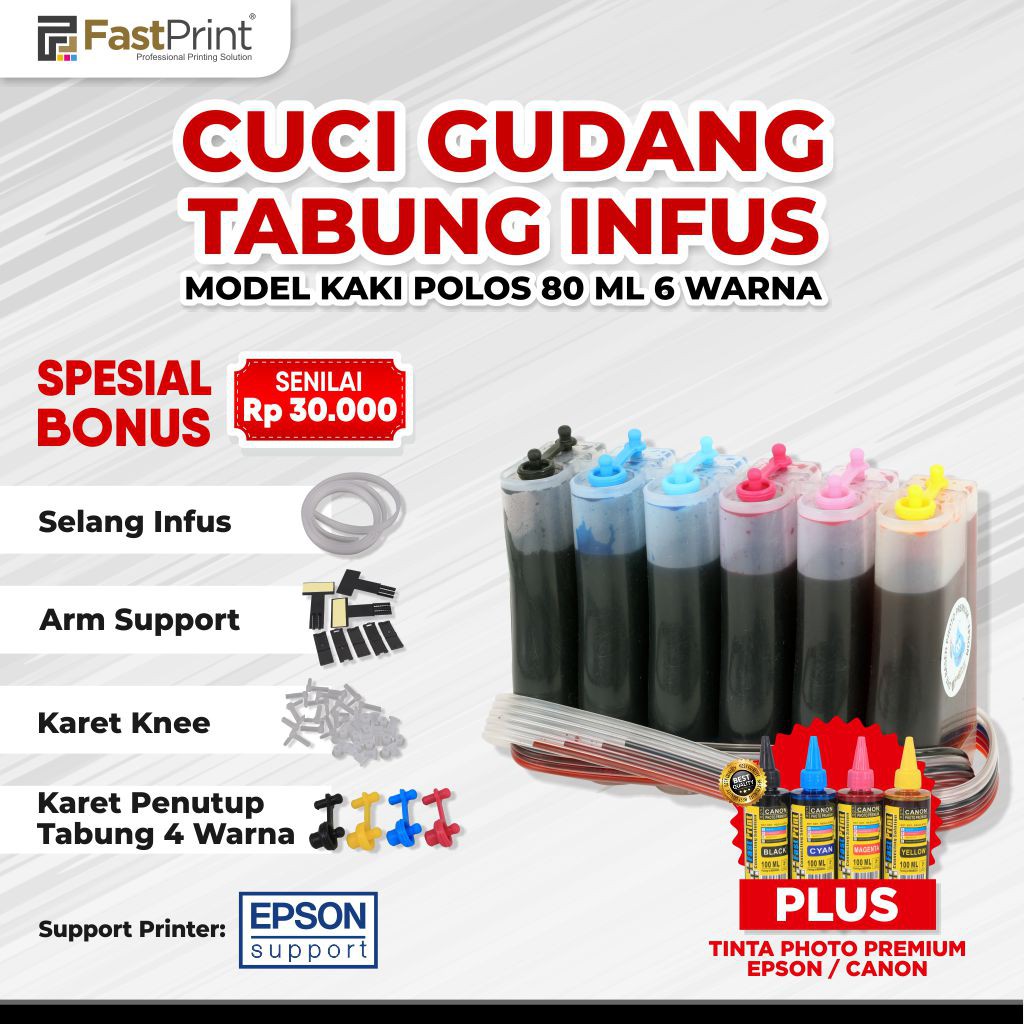 Tabung Infus Ink Tank Modif 6 Warna 80ML 80 ML Kaki Polos Plus Tinta ...