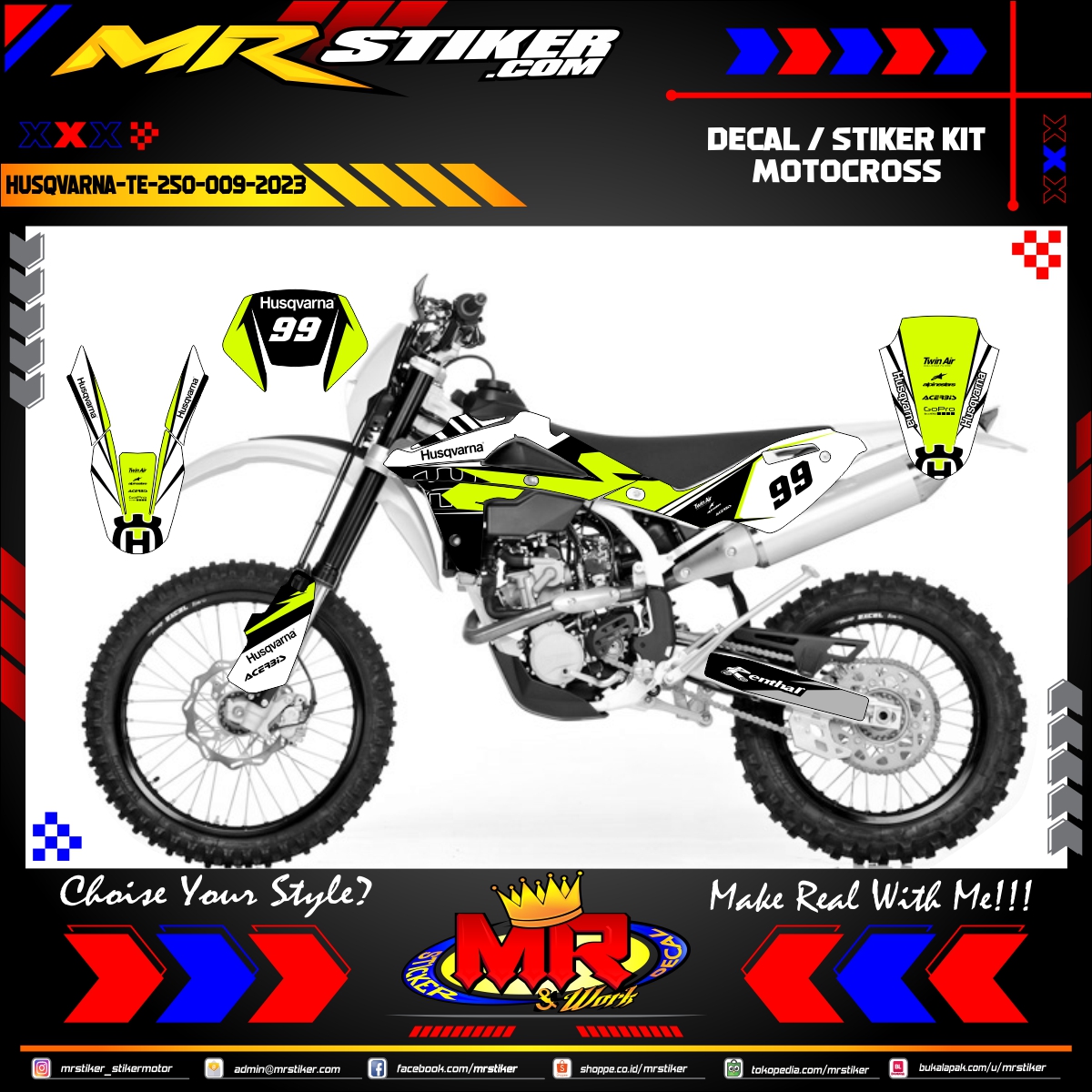Motocross Decal Kit Stiker Husqvarna TE 250 Premium Decal Cross Custom ...