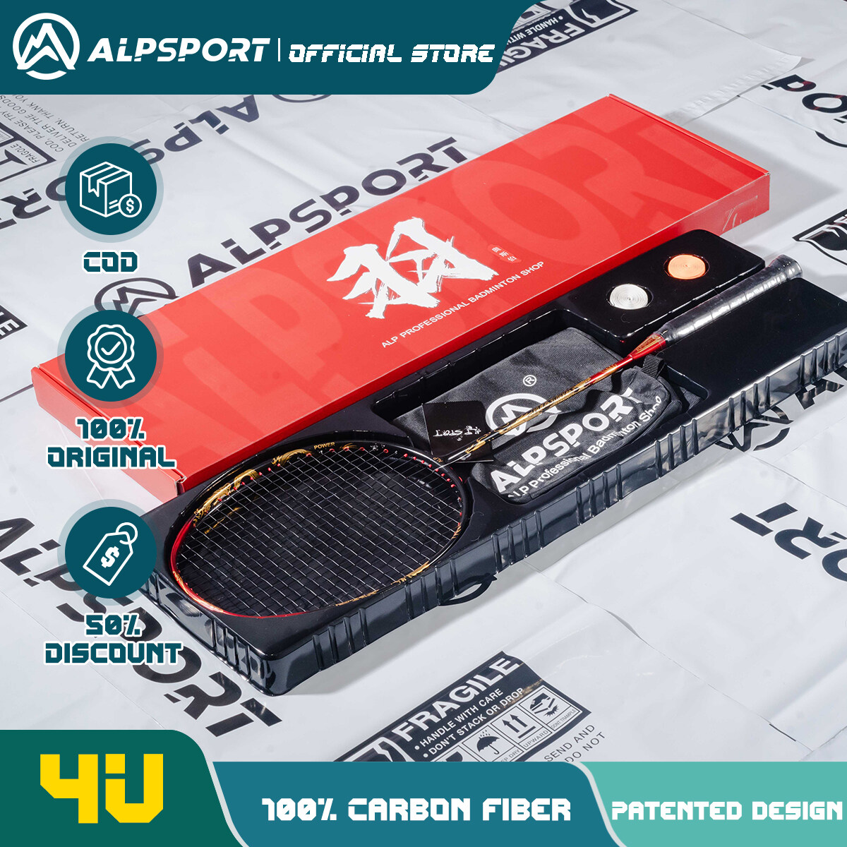 Alpsport QY 4U Max 35Lbs Golden Dragon 100% Full Carbon Fiber Raket ...