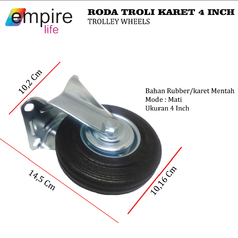 Roda Trolley Karet 4 inch Mati- Roda Troli Mati | Lazada Indonesia