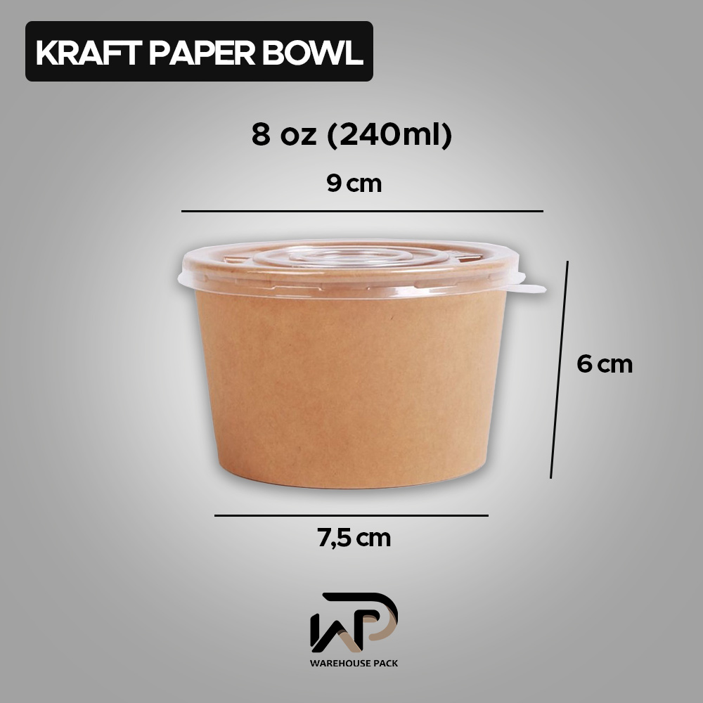 Paper Bowl Kraft + Tutup Bowl | Paper Bowl Coklat | Rice Bowl | Wadah Cup Mangkok Rice Bowl ...