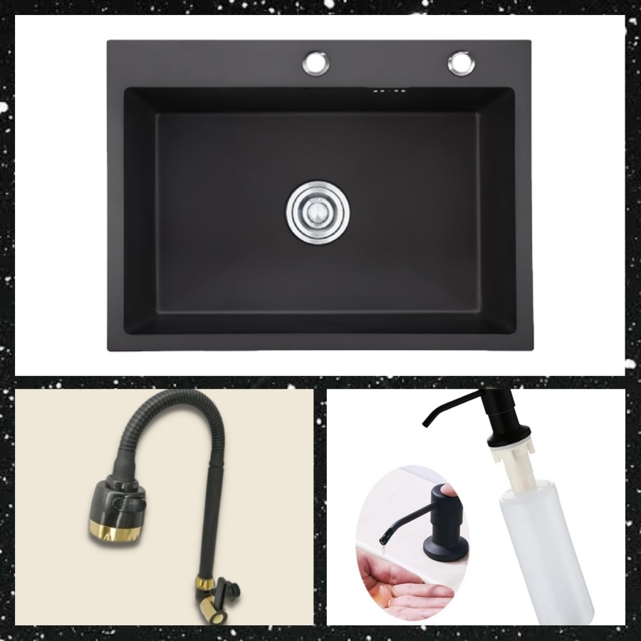 Kitchen Sink 1 Lubang 5040 Hitam Stainless Komplit Varian KRAN BLACK ...