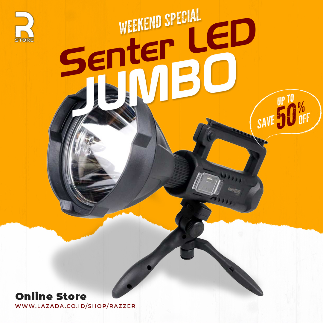 Senter LED Cas Jumbo Besar Super Terang 50 Watt Jarak Jauh Baterai ...