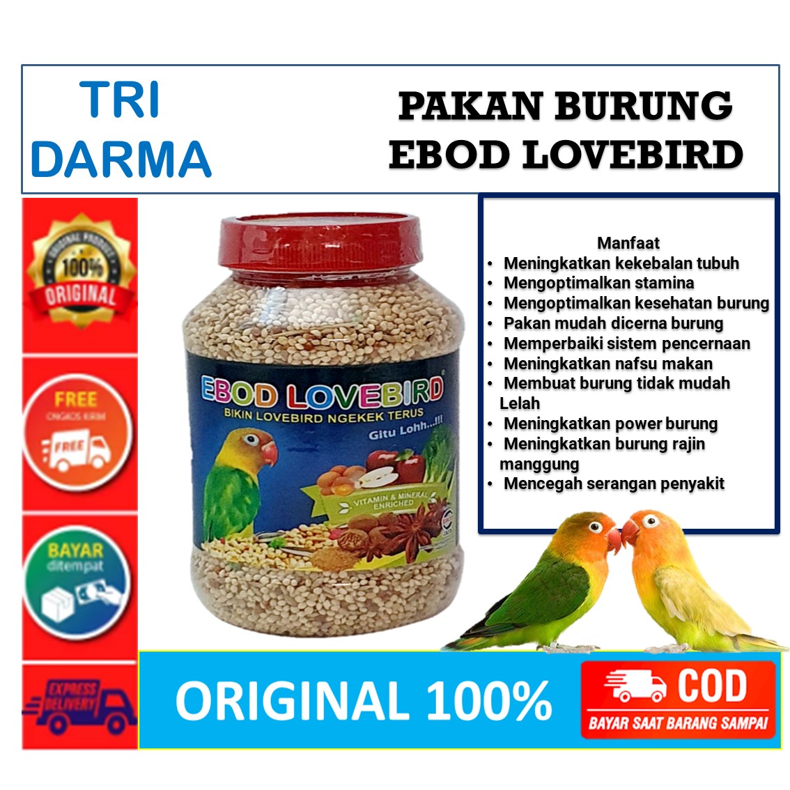 Pakan Burung Ebod Lovebird & Canary Kemasan Toples Pakan burung lomba dan harian milet Love bird ...