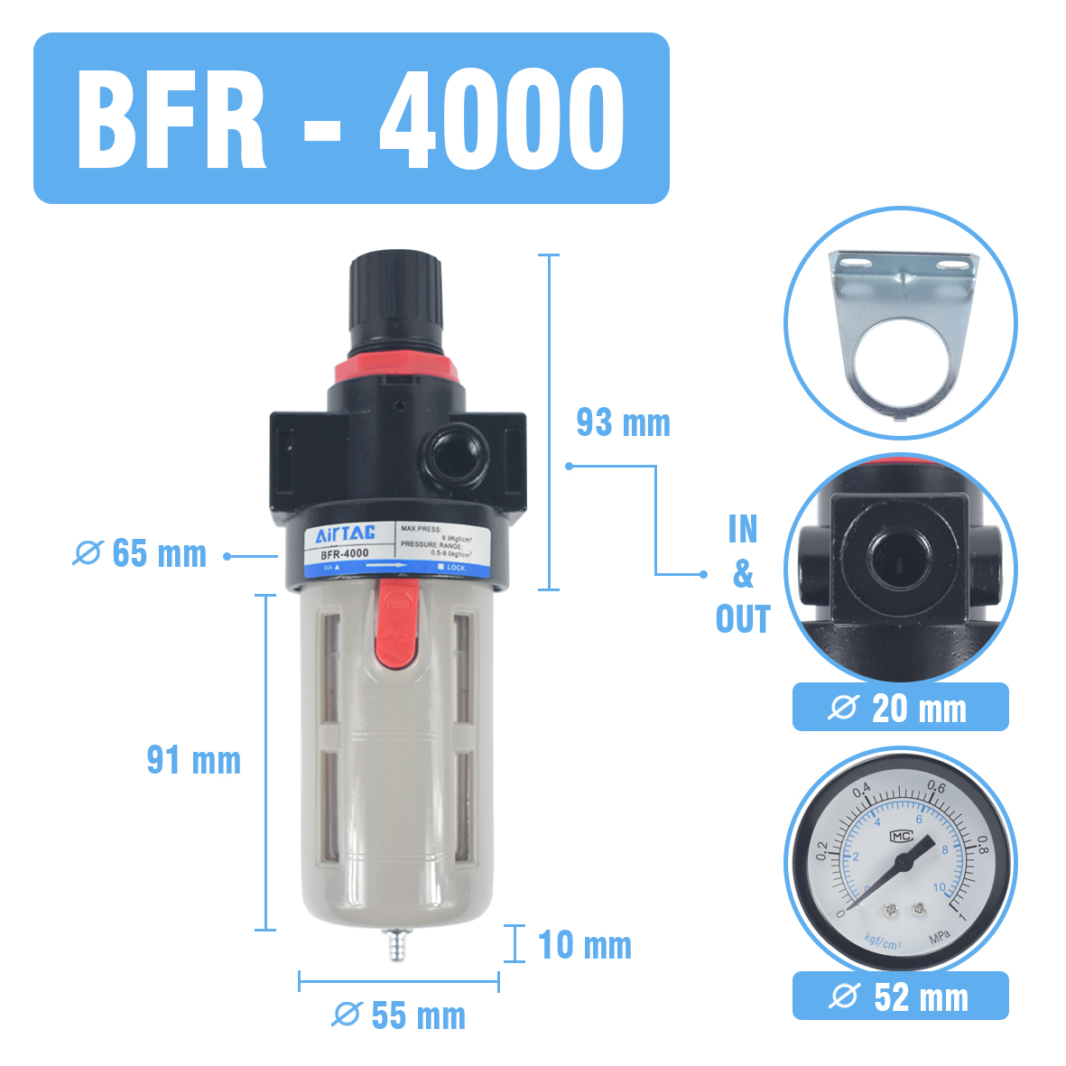 BFR 2000 Filter Regulator Udara 1/4" 3/8" 1/2" BFR-2000 BFR2000 BFR3000 ...
