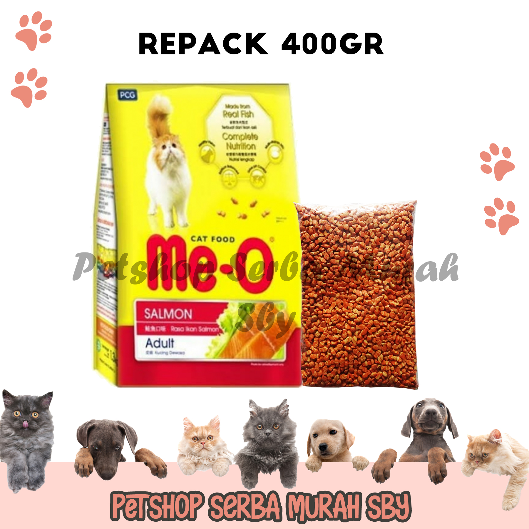 Me-O MeO Salmon Adult Repack 400gr - Makanan Kering Kucing Dewasa Rasa ...