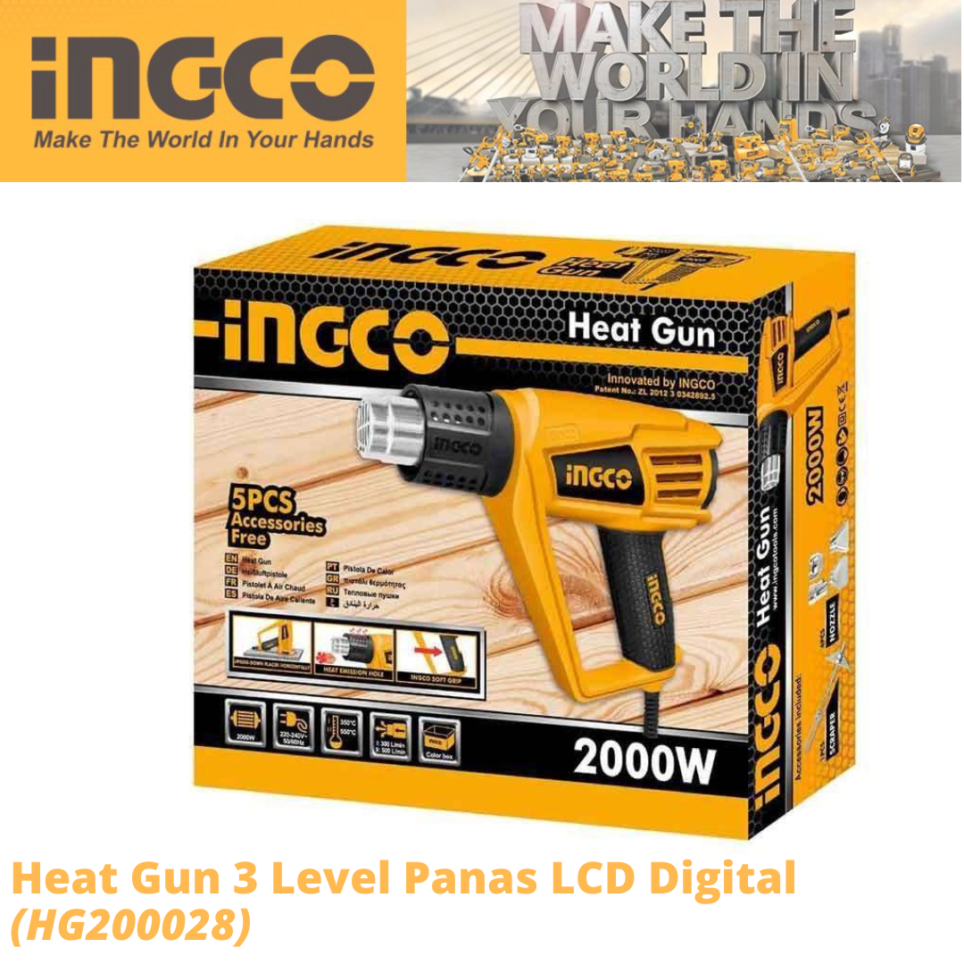 Ingco Heat Gun 3 Level Panas LCD Digital Blower Pemanas Angin HG200028 ...
