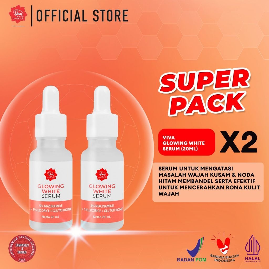 [Super Pack !!!] Viva Glowing White Serum with Niacinamide, Licorice & Glutathione (20ml) - 2 ...