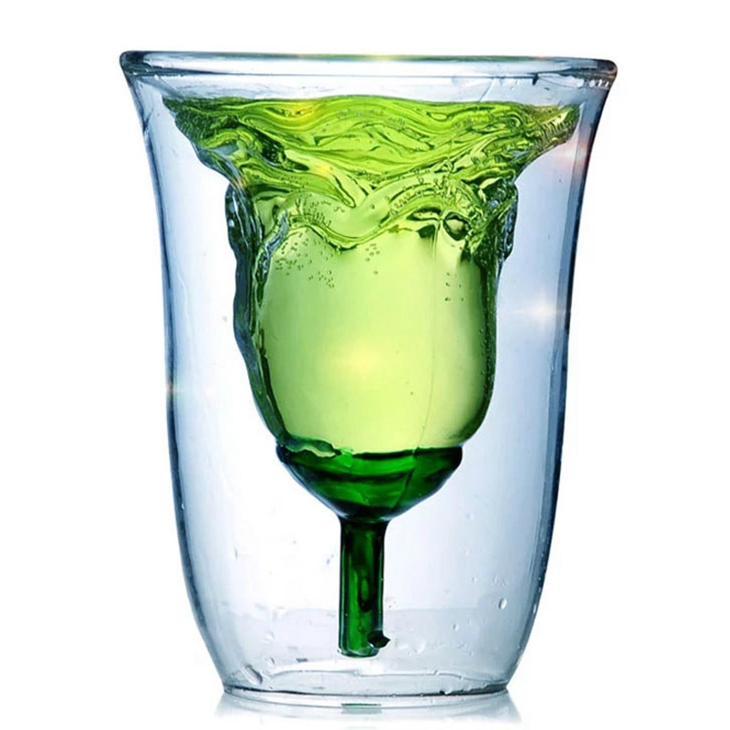 Rose Shape Double Wall Bilayer Wine Glass Cocktail Flip Liquor Cup Vaso ...