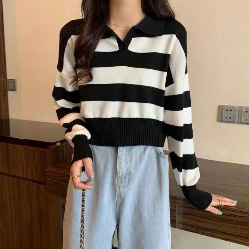 Sweater Rajut Wanita Valencia Motif Garis-Garis All Size | Lazada Indonesia